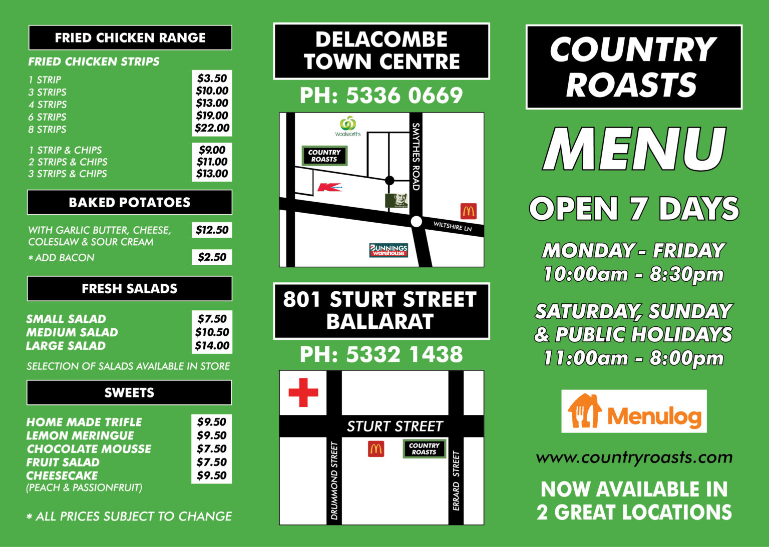 Menu - Country Roasts Ballarat