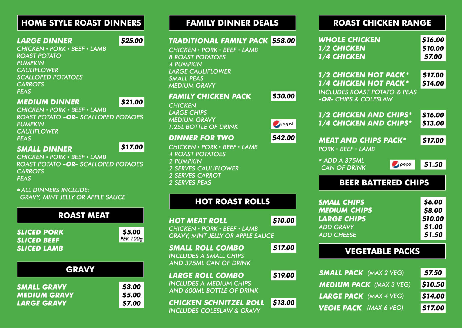 Menu - Country Roasts Ballarat