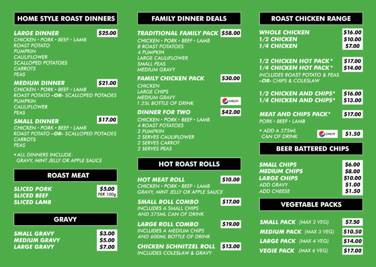 Menu - Country Roasts Ballarat